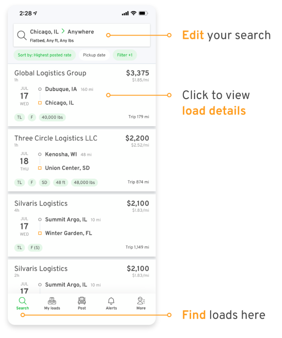 App tour of 123Loadboard's next-generation load board app - 123Loadboard